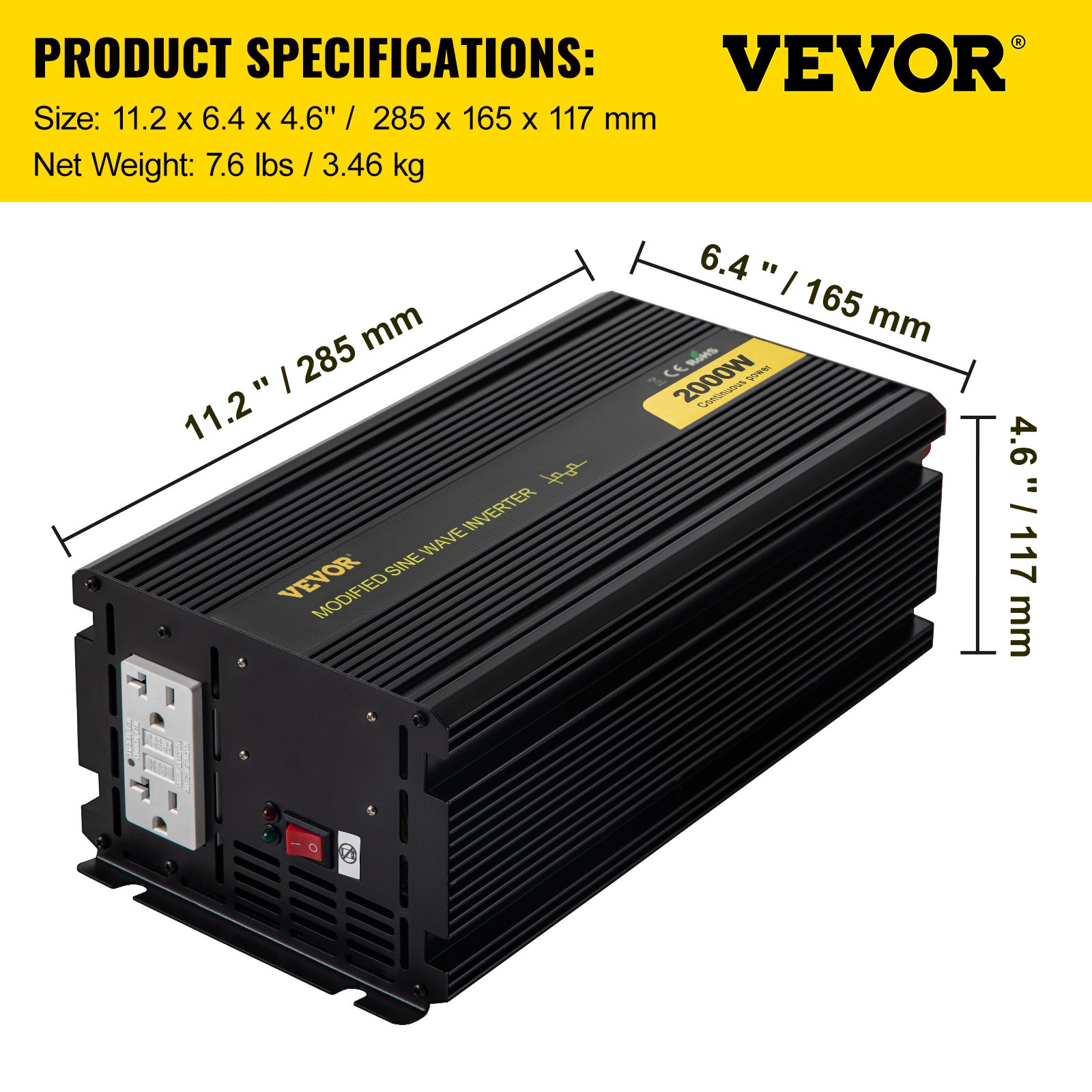 VEVOR Power Inverter 2000W 4000W 12V DC to 110V 120V AC GFCI Outlet LCD ...