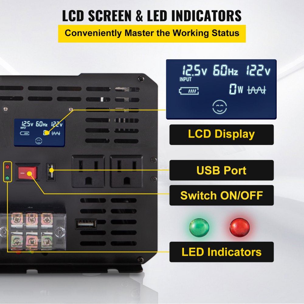 VEVOR Modified Sine Wave Power Inverter 6000W 12000W dc 12V to 120V ac ...