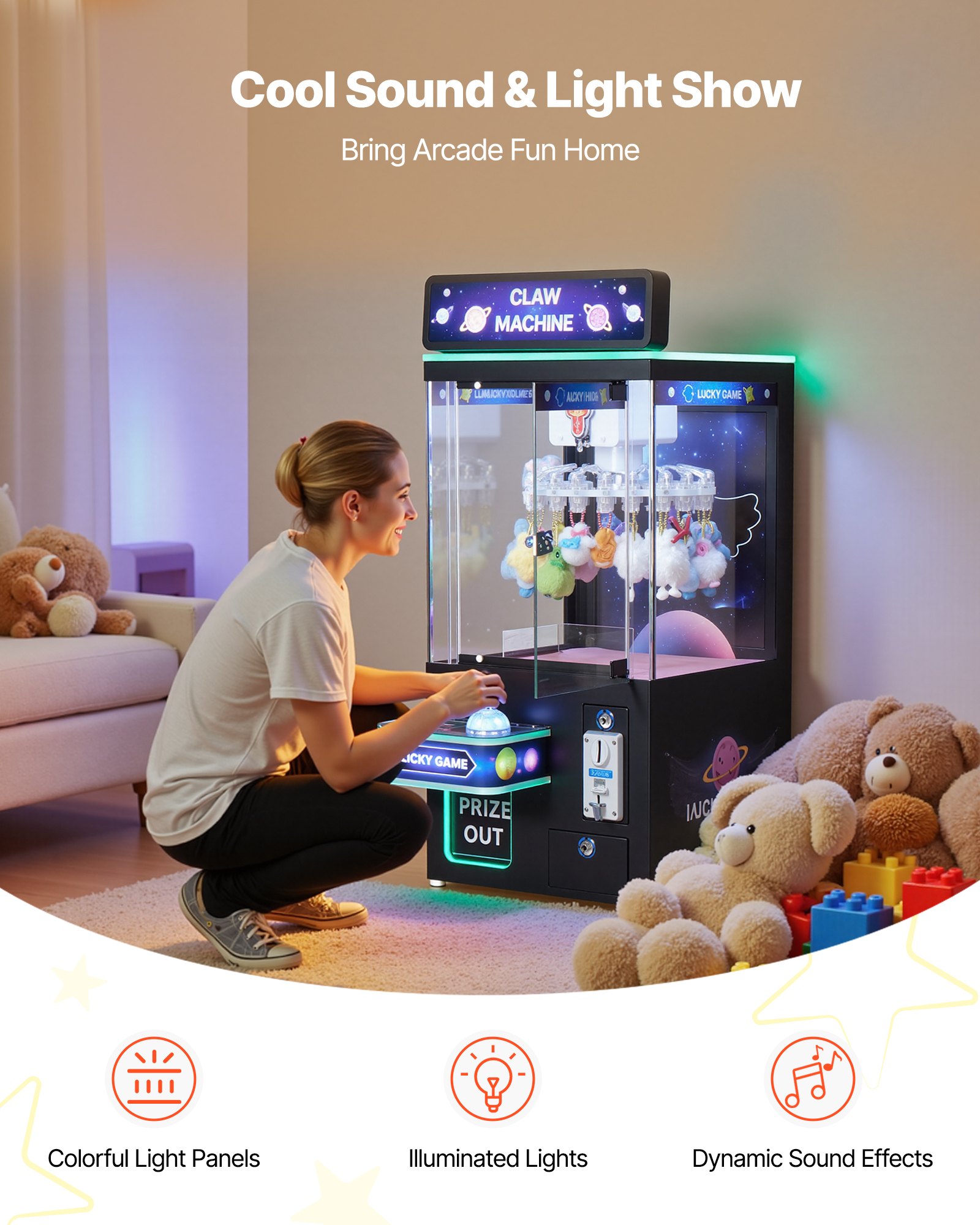 VEVOR Claw Crane Machine, Medium-Sized Arcade Game Machine with Light ...