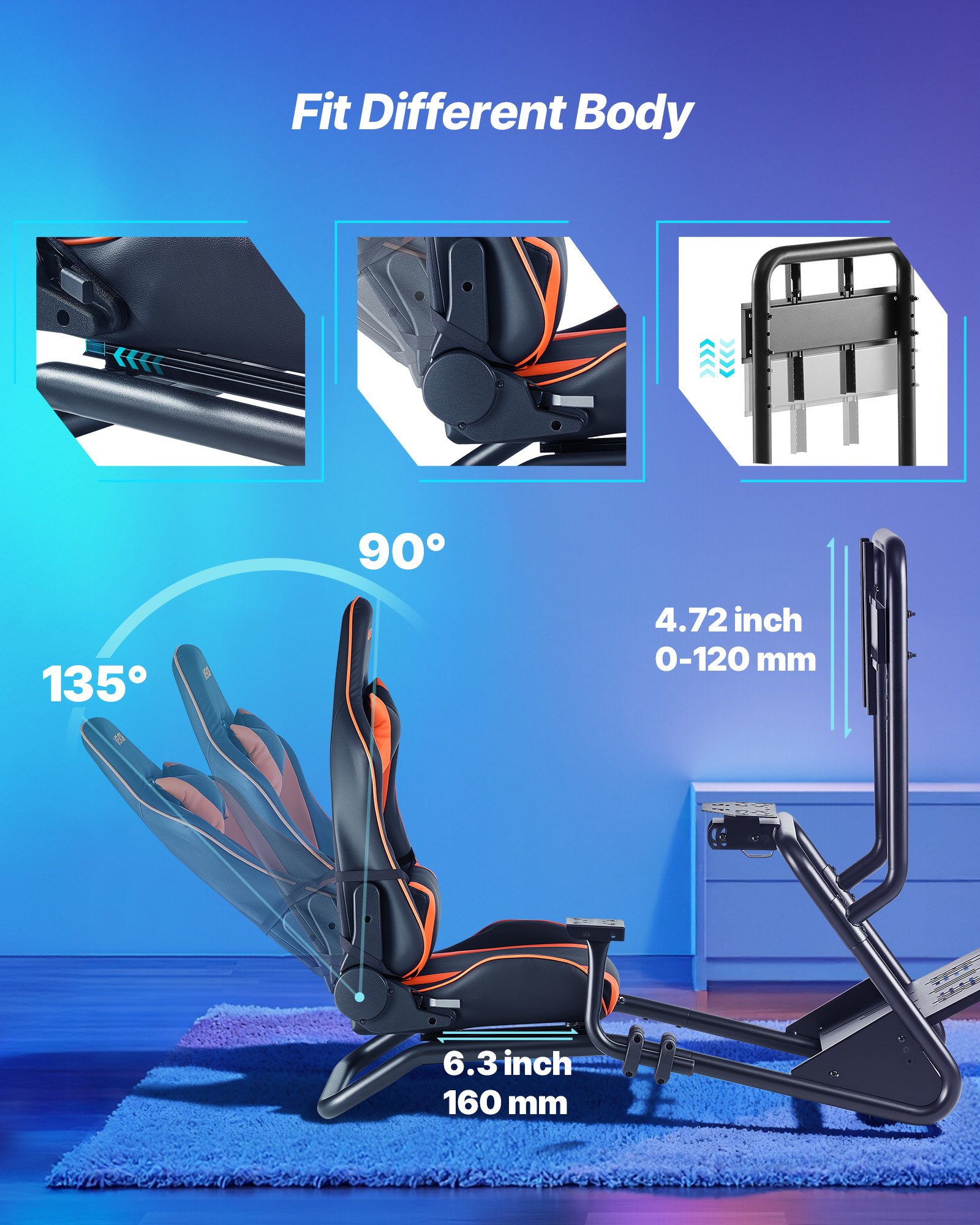 VEVOR Racing Wheel Stand Cockpit – 397 Lbs, 60-Inch Monitor