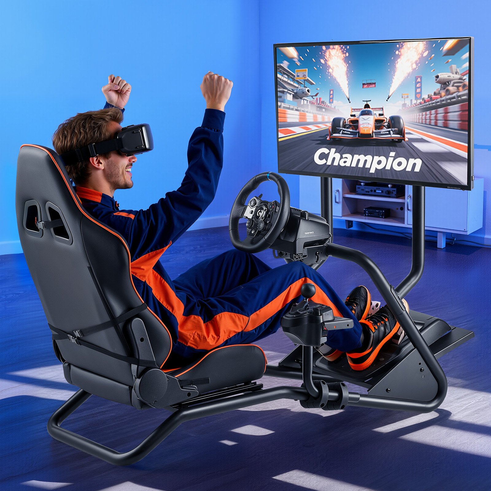 VEVOR Racing Wheel Stand Cockpit – 397 Lbs, 60-Inch Monitor