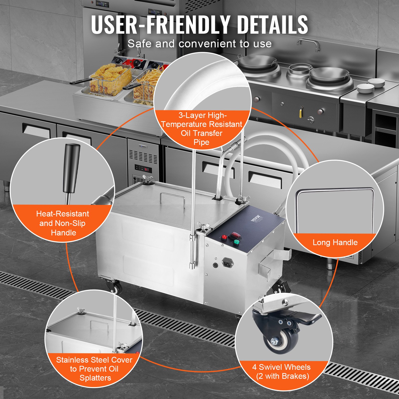 VEVOR Mobile Fryer Filter, 38L Oil Tank Capacity, Oil Filtration System ...