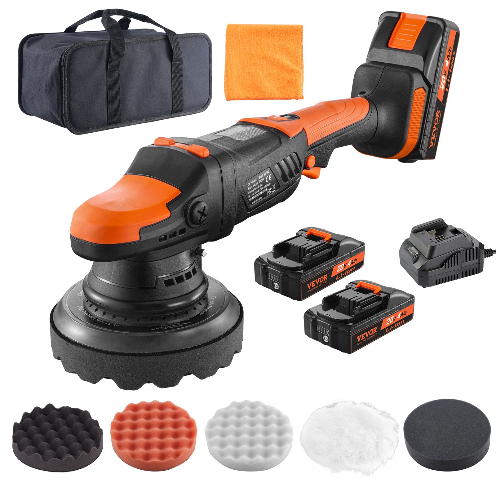 VEVOR 20V Cordless Buffer Polisher 6" Brushless Polisher with 2PCS 4 ...