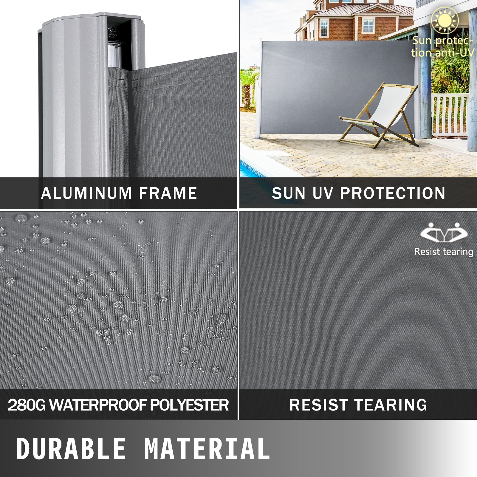 VEVOR Retractable Side Awning, 63''x 118'' Full Aluminum Rust-Proof ...