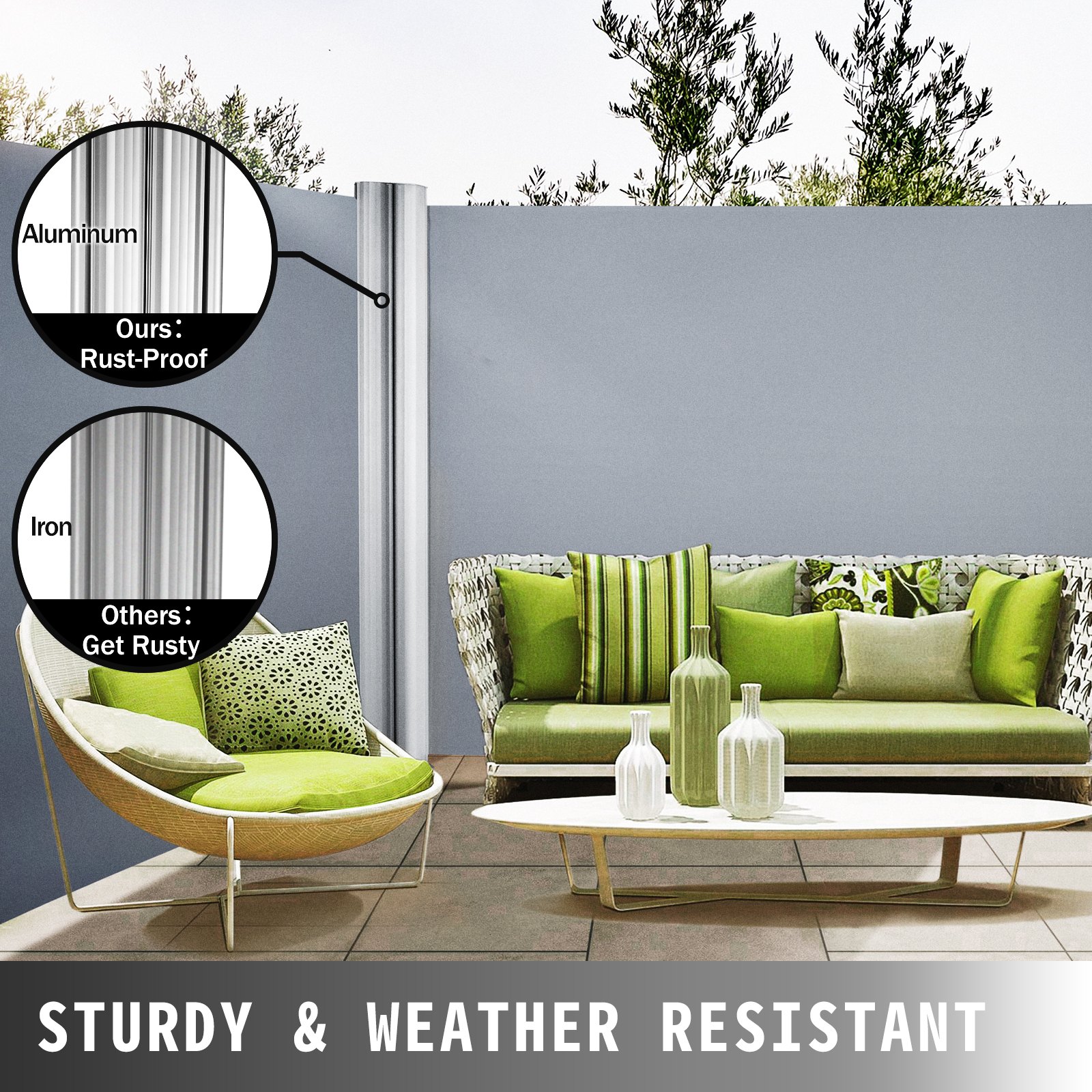 VEVOR Retractable Side Awning, 71''x 236'' Full Aluminum Rust-Proof ...