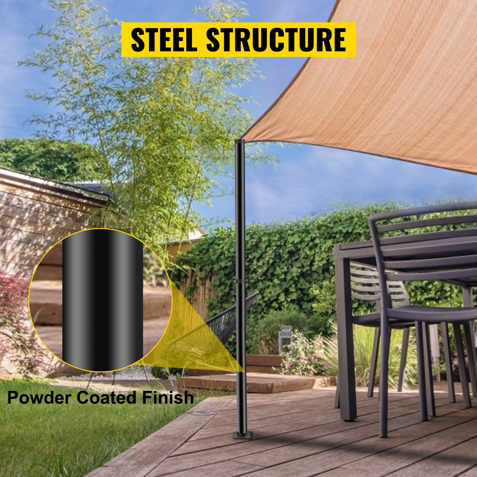 VEVOR Sun Shade Post, 85" Shade Sail Post, 3" Diameter Sail Pole, Steel ...