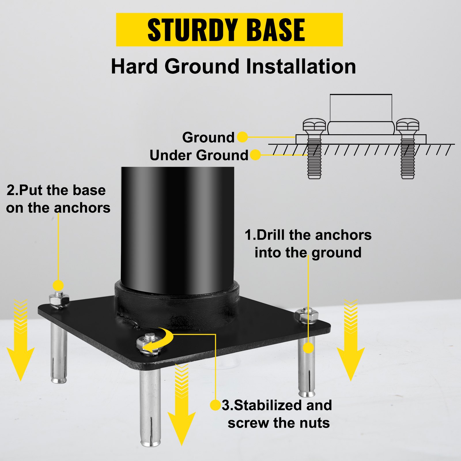 VEVOR Sun Shade Post, 85" Shade Sail Post, 3" Diameter Sail Pole, Steel ...