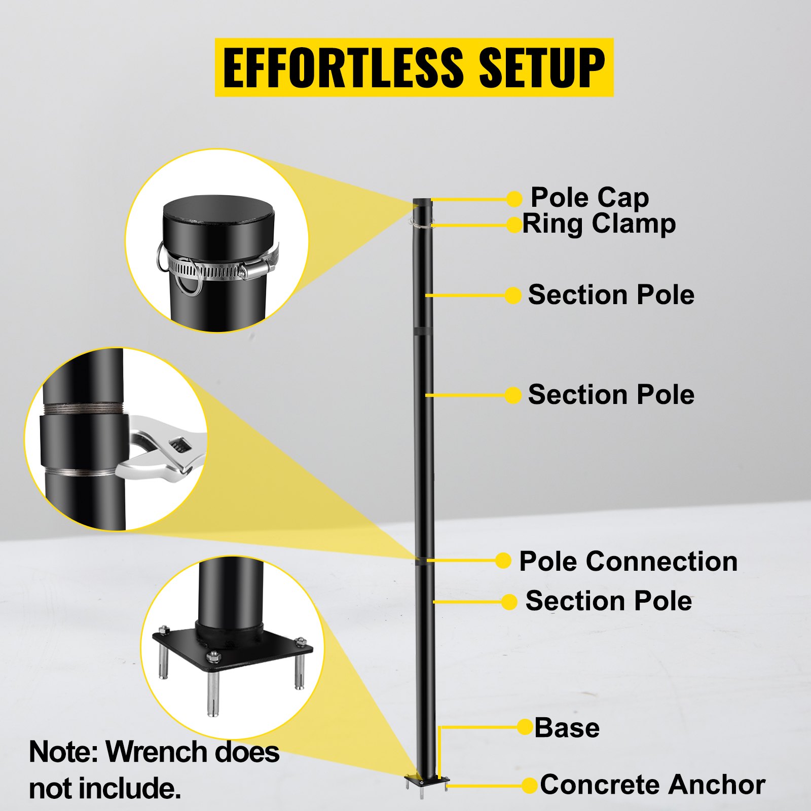 VEVOR Sun Shade Post, 114" Shade Sail Post, 3" Diameter Sail Pole ...