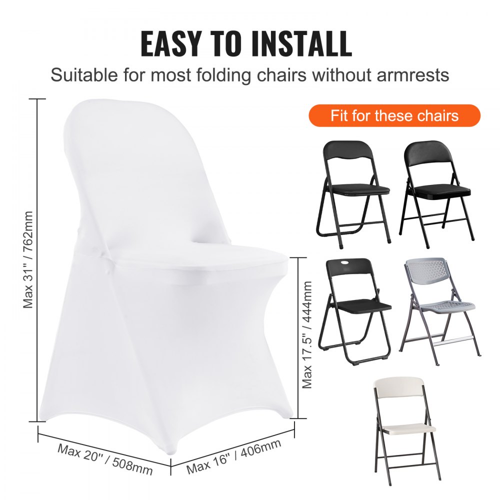 VEVOR White Stretch Spandex Chair Covers - 30 PCS, Folding Kitchen ...