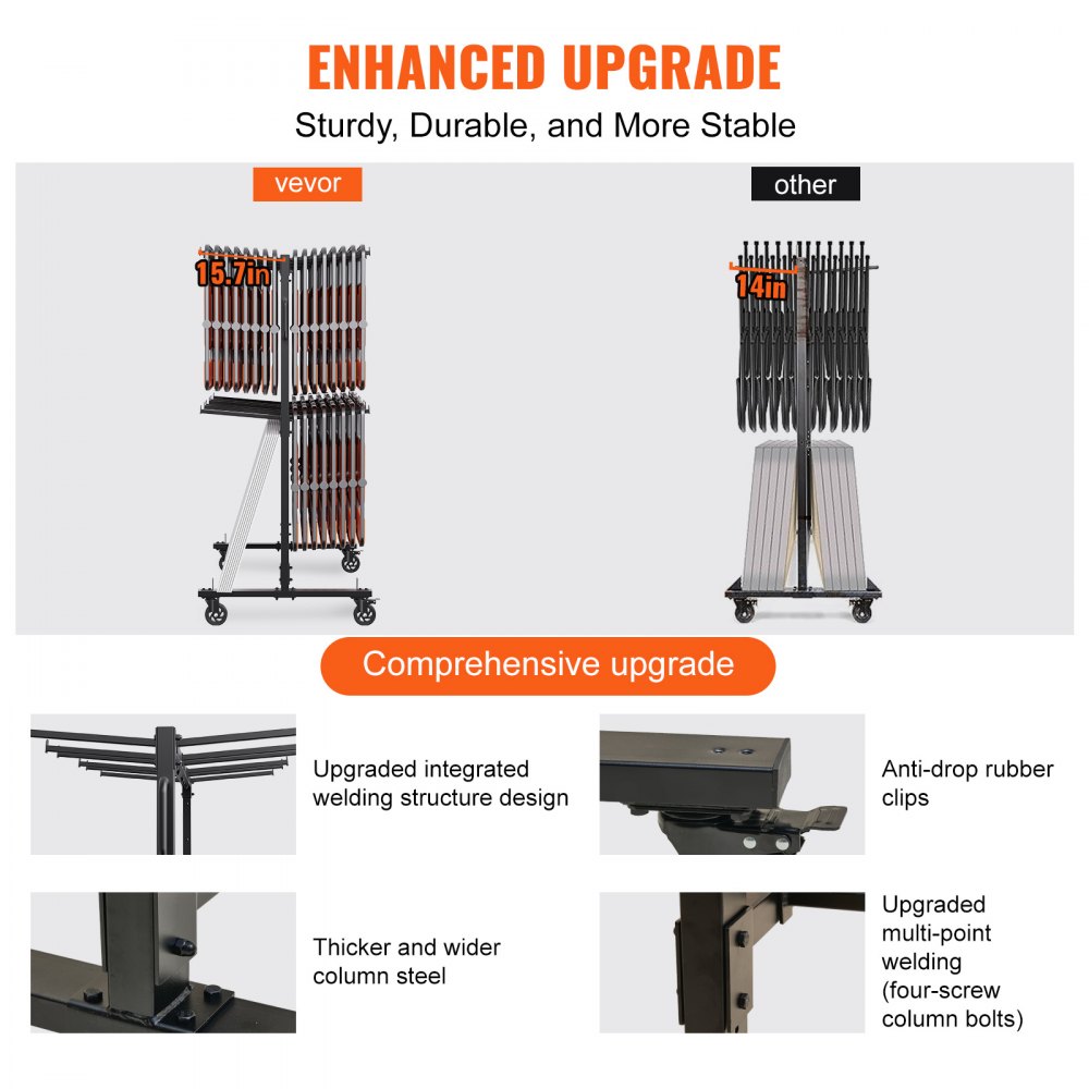 VEVOR Folding Chair Cart, Double Layer Mobile Stackable Chair Dolly ...