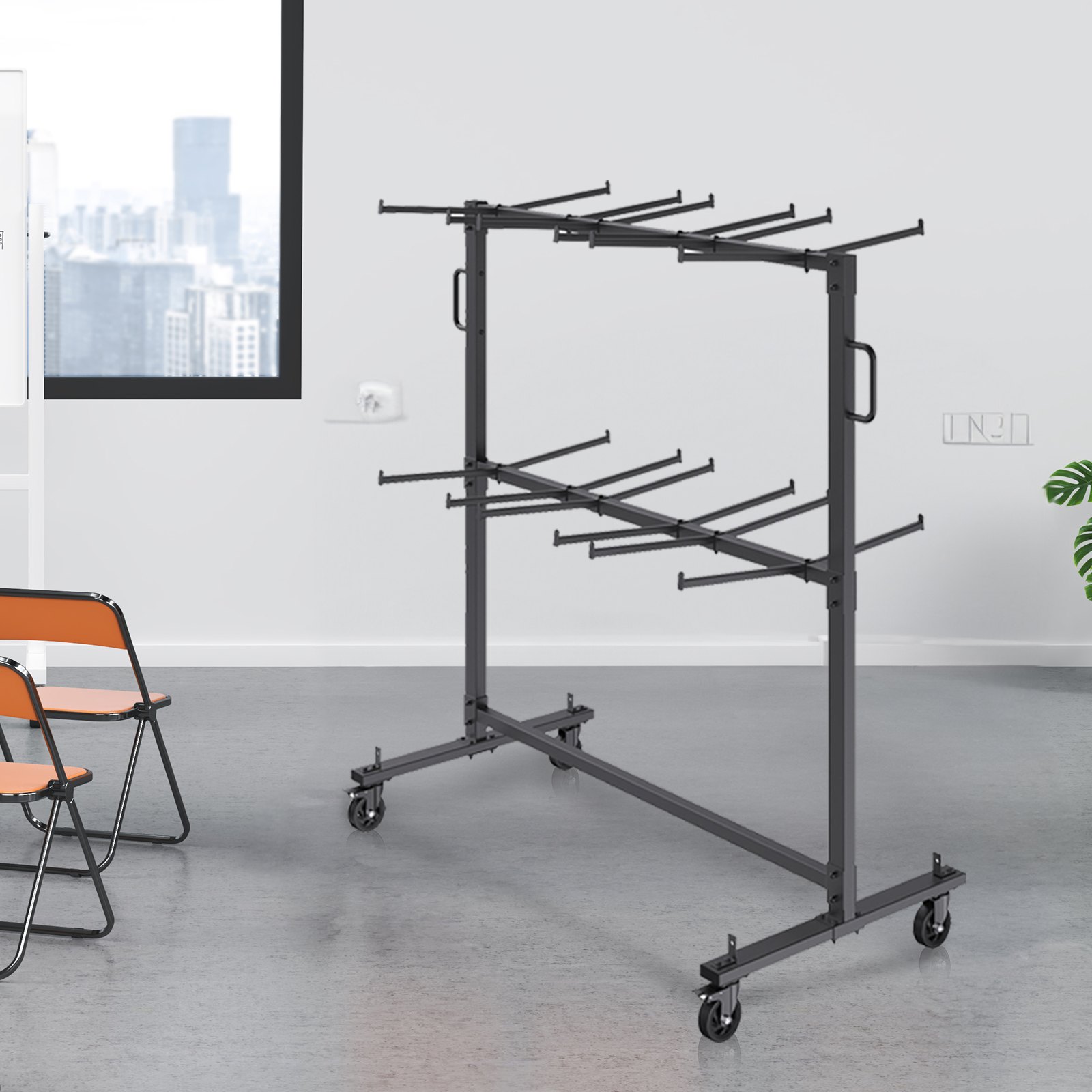 VEVOR Folding Chair Cart, Double Layer Mobile Stackable Chair Dolly ...