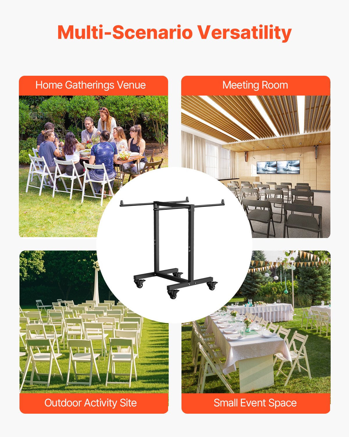 VEVOR Folding Chair Cart For 14 Chairs with 200 LBS Capacity