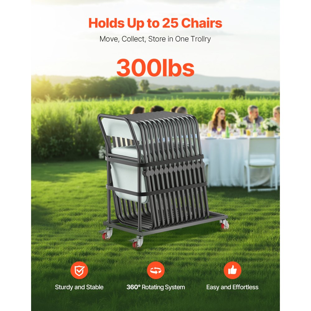 VEVOR Folding Chair Cart Dolly – 300 LBS, 25 Chairs, L-Shape