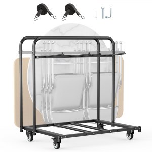Folding Chair Rack Cart for 5 Tables+14 Chairs of 400LBS with Casters ...