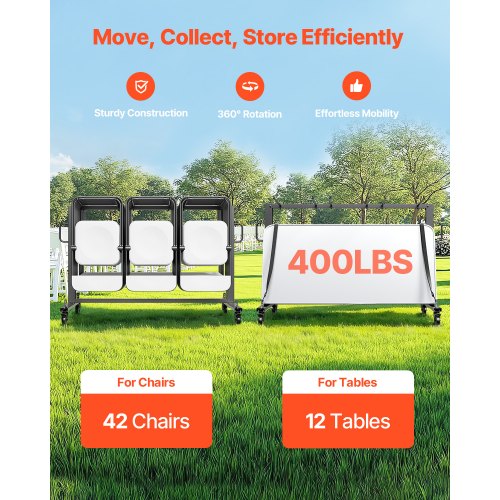 Folding Chair Rack Cart for 42 Chairs or 12 Tables of 400 LBS with ...