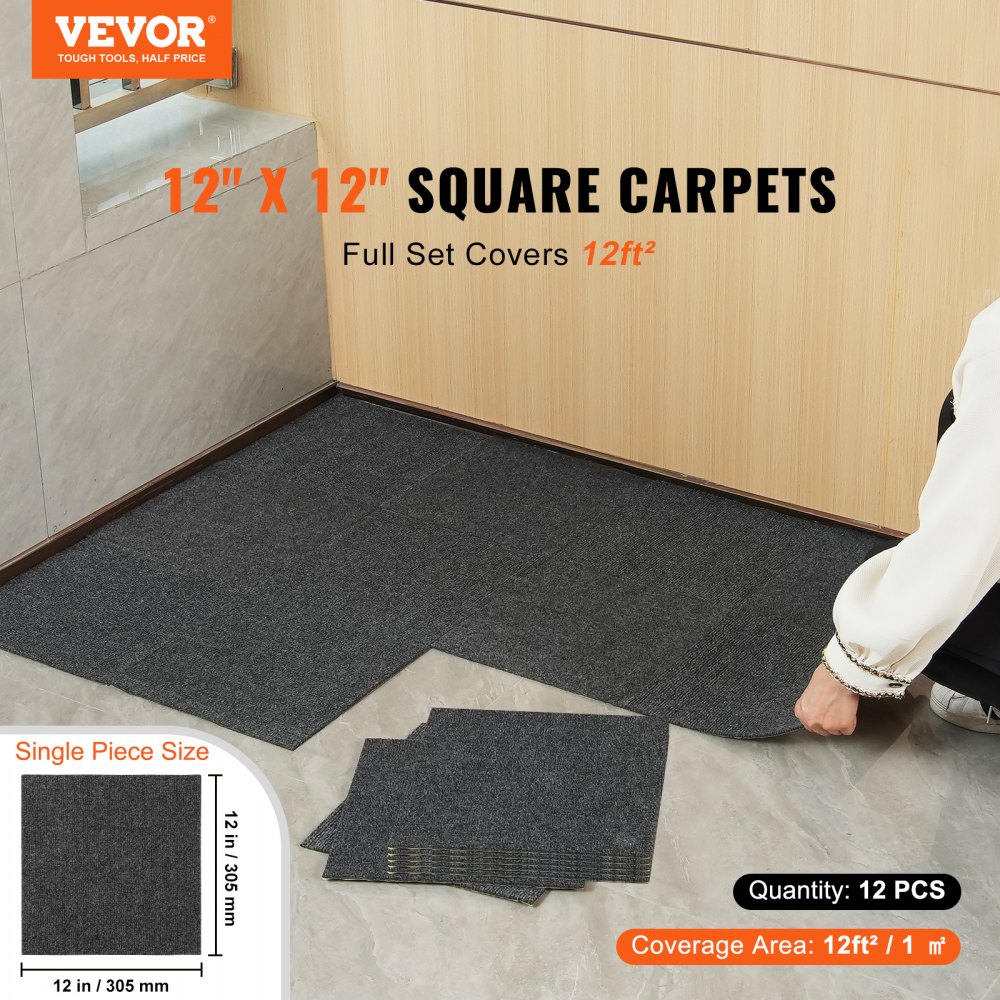VEVOR Carpet Tiles Peel and Stick, 12” x 12” Squares Self Adhesive ...