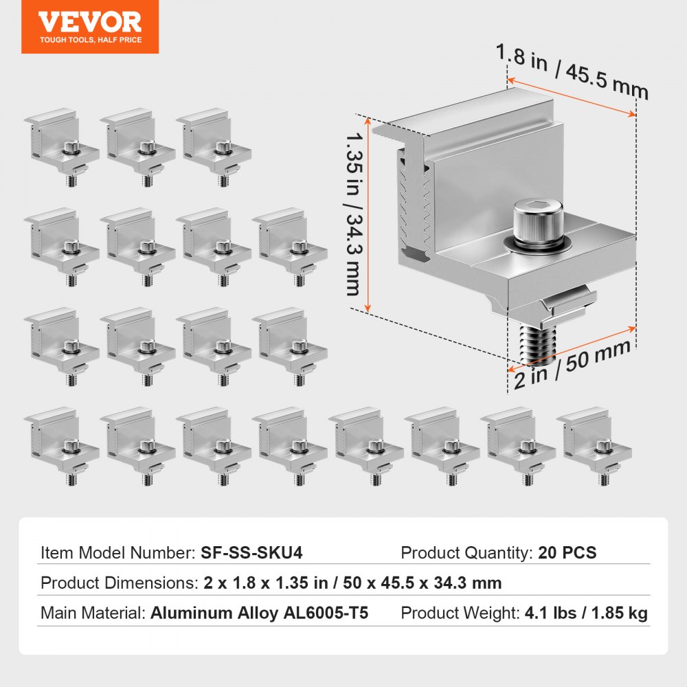 VEVOR Solar Panel Z Mounting Brackets, 35-50mm Adjustable Solar Panel ...
