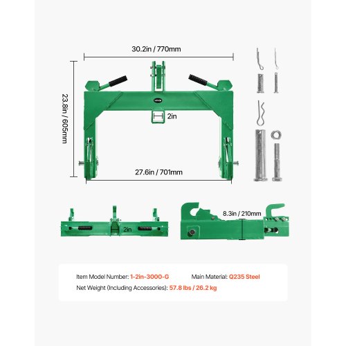 3-Point Quick Hitch with 2" Receiver Category 1 & 2 Tractor Hitch ...