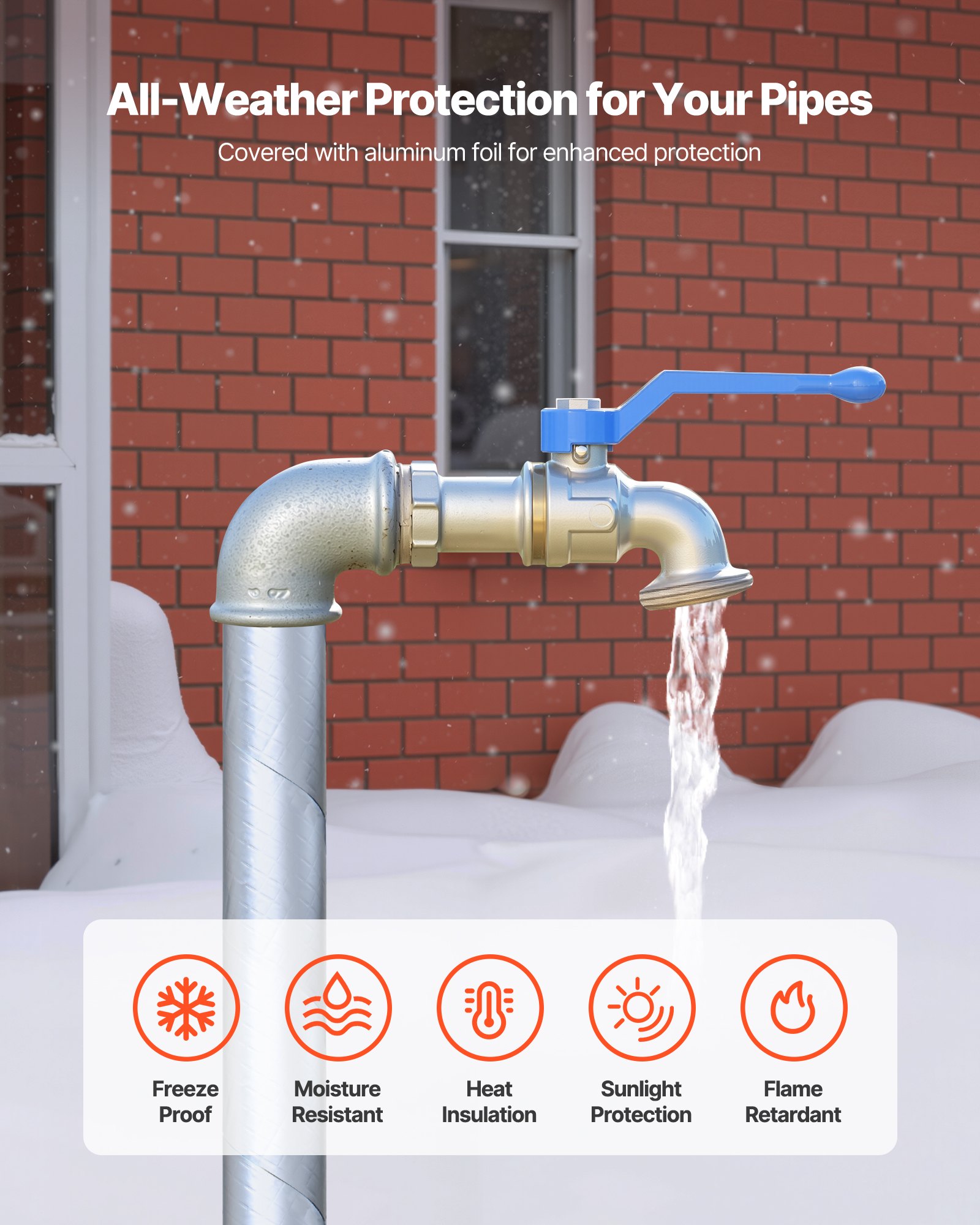 VEVOR Pipe Insulation Wrap, 32.8 FT x 2-inch Pipe Insulation Tape with ...