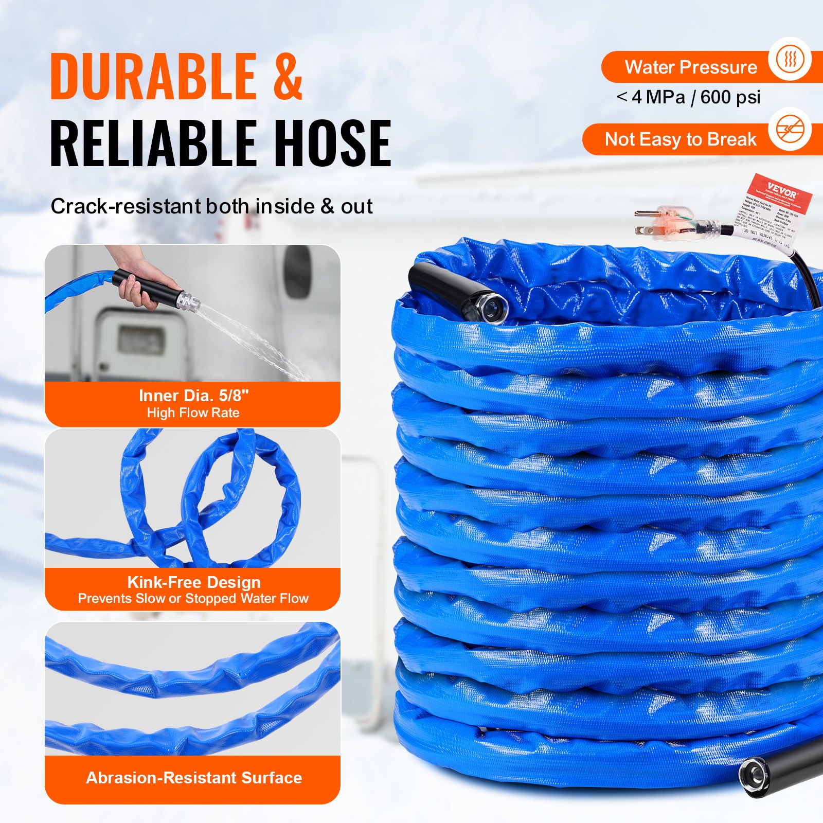 VEVOR 100ft Heated Water Hose for RV -45℉ Antifreeze Heated Drinking ...