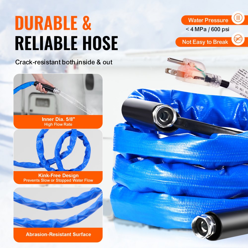VEVOR 15ft Heated Water Hose for RV -45℉ Antifreeze Heated Drinking ...