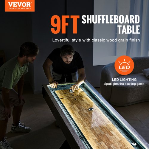 VEVOR 9 ft LED Shuffleboard Table 2 in 1 Shuffleboard and Bowling Combo ...
