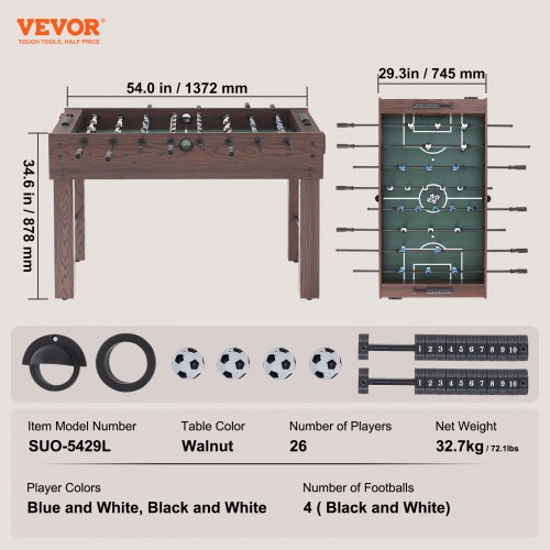 VEVOR Foosball Table, 55 inch Standard Size Foosball Table, Indoor Full ...