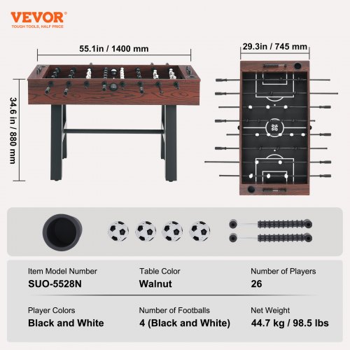 VEVOR Foosball Table, 55 inch Standard Size Foosball Table, Indoor Full ...