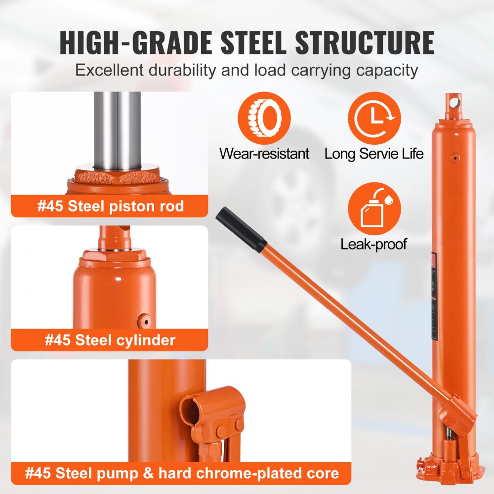 VEVOR Hydraulic Long Ram Jack, 4 Ton Engine Hoist Cylinder with Single ...
