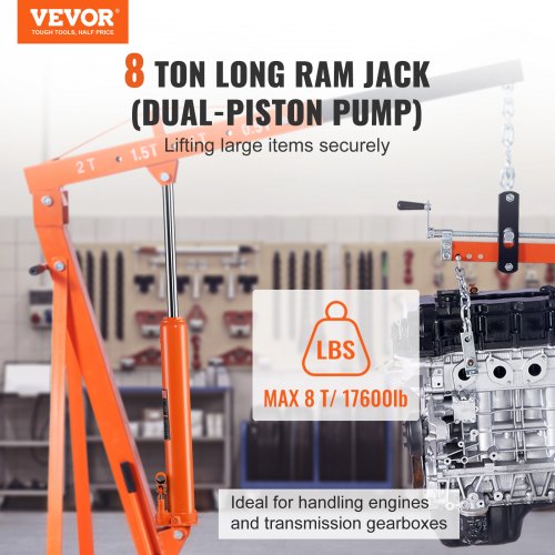 VEVOR Hydraulic Long Ram Jack 8 Ton Clevis Base Engine Hoist Cylinder ...