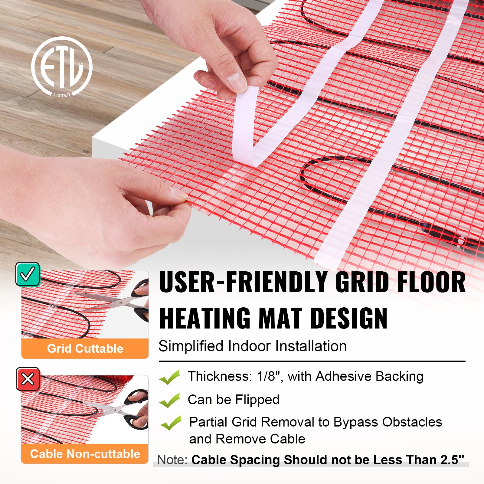 VEVOR Floor Heating Mat, 100 Sq. ft, Electric Radiant In-Floor Heated ...
