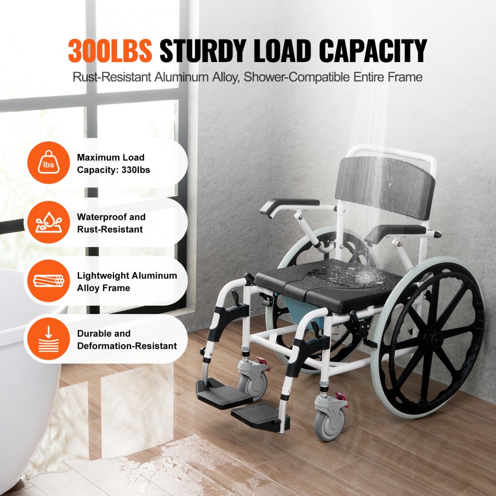VEVOR Shower Wheelchair, 17.5in Width Aluminum Alloy Bathroom ...