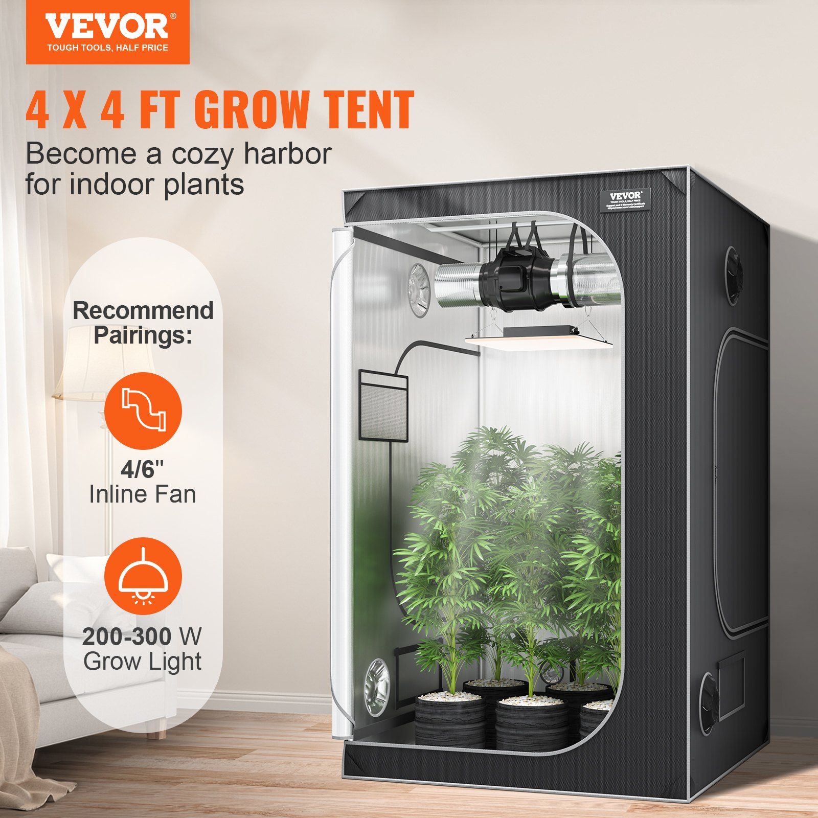 VEVOR Grow Tent 48 x 48 x 80 in Indoor Growing Tent Hydroponic Window ...